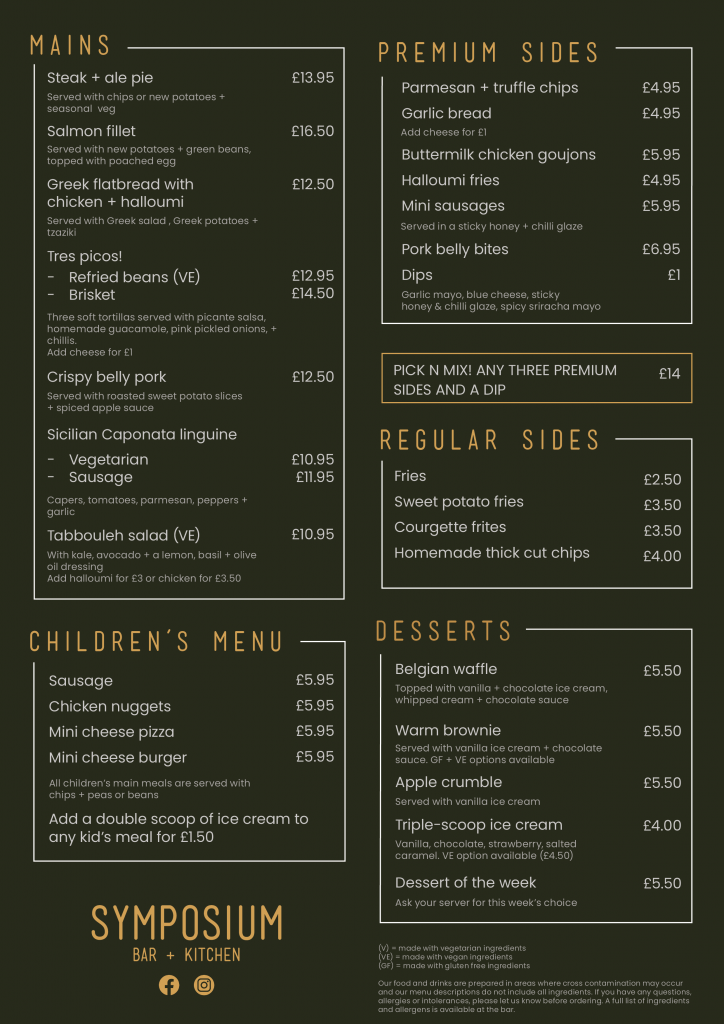 Menu - Symposium Bar + Kitchen